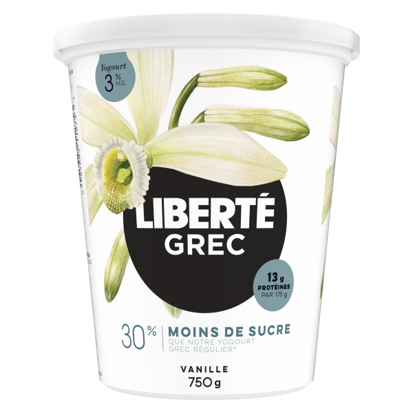 Yogourt Grec 3% Vanille moins de sucre | Yoplait Liberte Canada Co ...