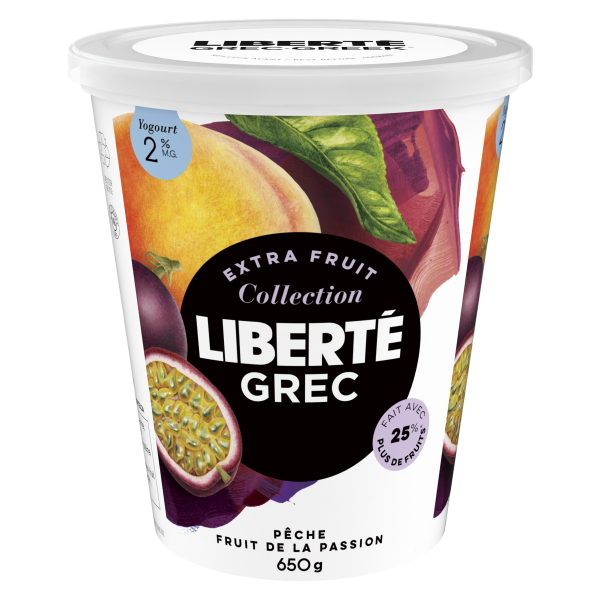 Yogourt Grec 2% Pêche Fruit de la Passion Xtra Fruit | Yoplait Liberte ...